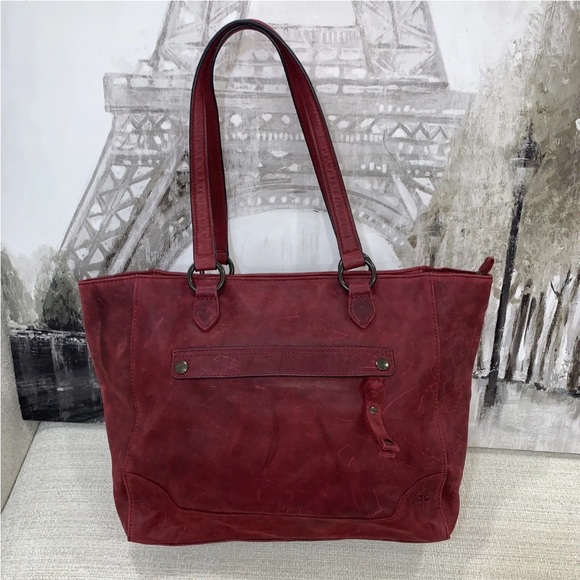 Frye | Bags | Frye Melissa Zip Tote Bag Distressed Leather Sangria Msrp ...